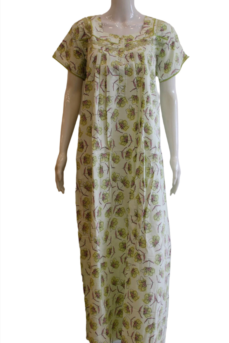 Pure Cotton Printed Maxi Night Dress with Pocket | Large